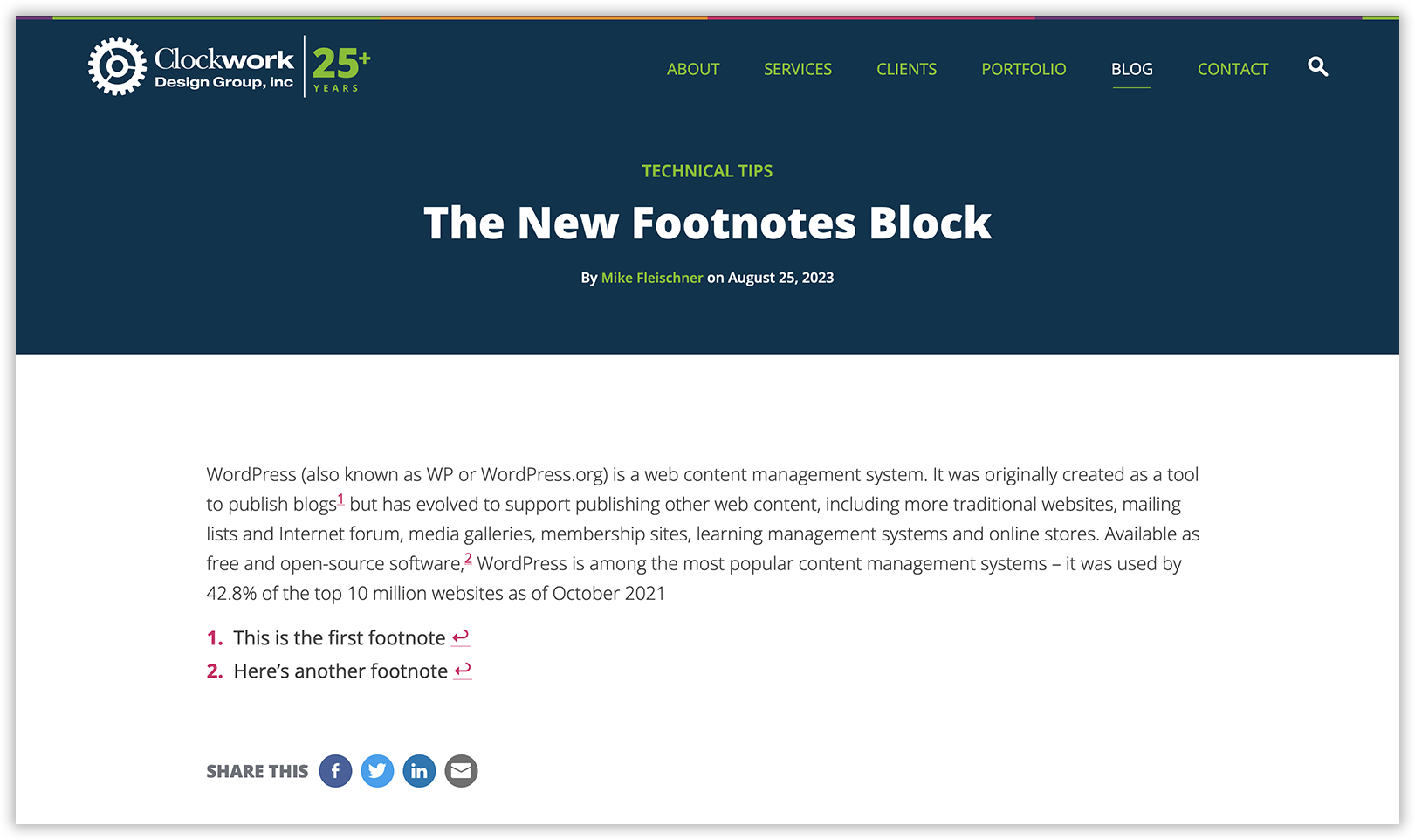Mike's Technical Tip: New Footnotes Block in WordPress - Clockwork ...